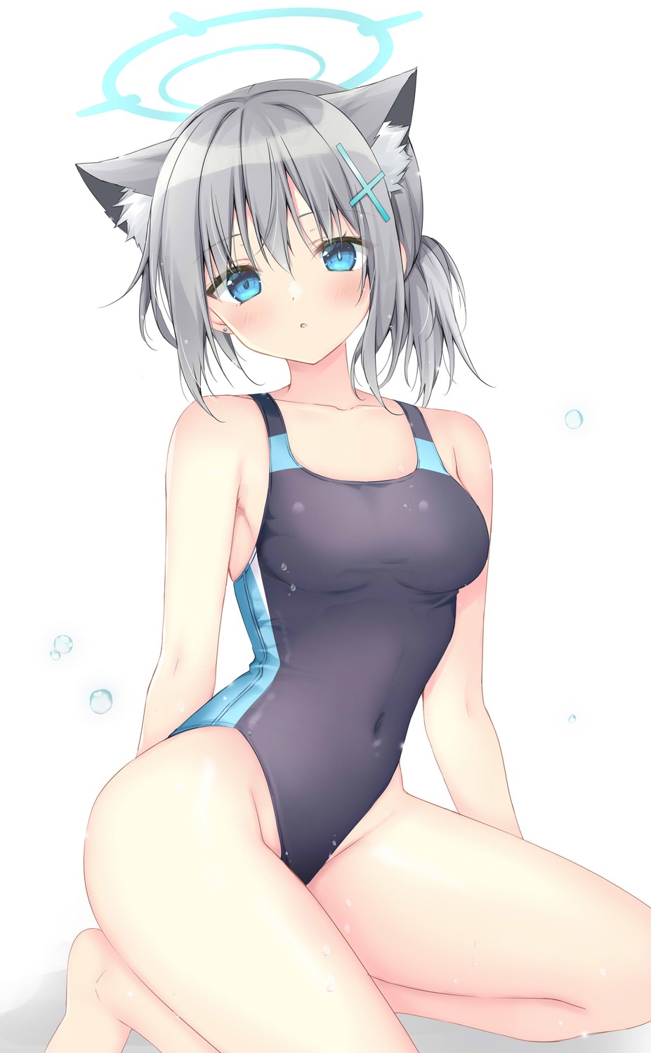 korie riko blue archive sunaookami shiroko animal ears halo heterochromia nekomimi swimsuits wet ...